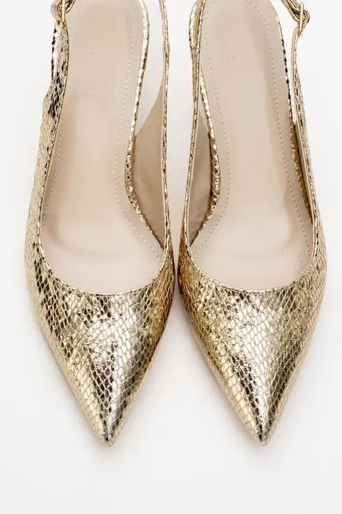 PROLOGUE SHOES Pointed Toe Slingback Pumps - Gold