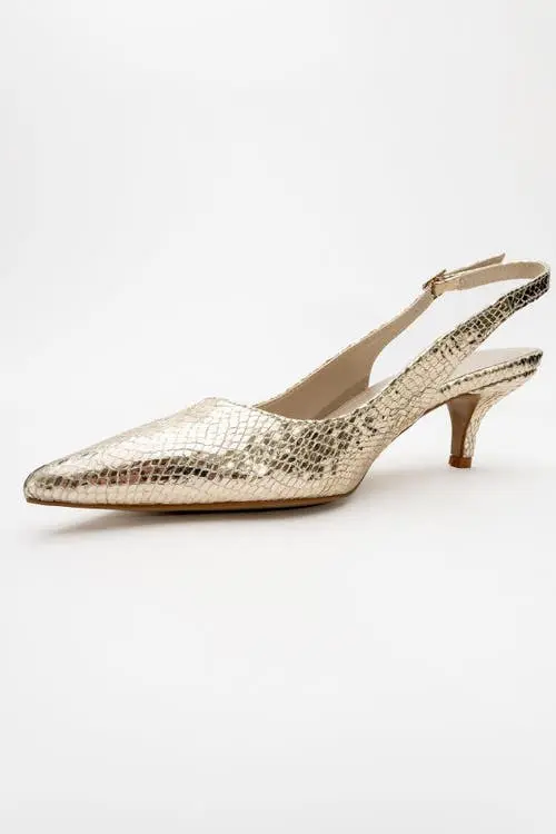PROLOGUE SHOES Pointed Toe Slingback Pumps - Gold