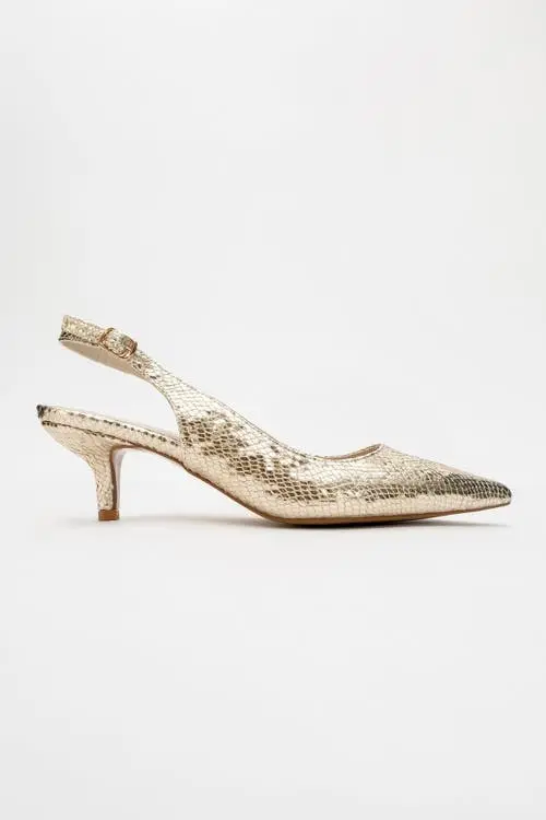 PROLOGUE SHOES Pointed Toe Slingback Pumps - Gold