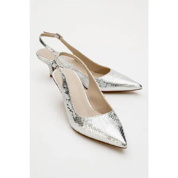 PROLOGUE SHOES Pointed Toe Slingback Pumps - Silver