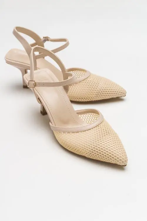 PROLOGUE SHOES Mesh Pointed Toe Pumps - Beige