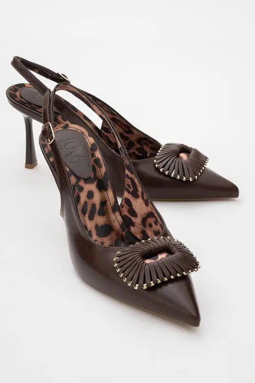 PROLOGUE SHOES Spera Buckled Pointed Toe Pump - Brown Pattern