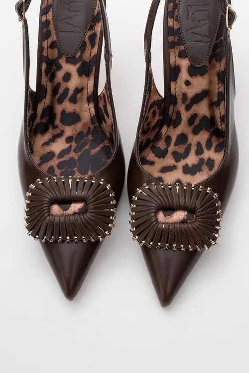 PROLOGUE SHOES Spera Buckled Pointed Toe Pump - Brown Pattern