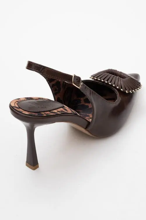 PROLOGUE SHOES Spera Buckled Pointed Toe Pump - Brown Pattern