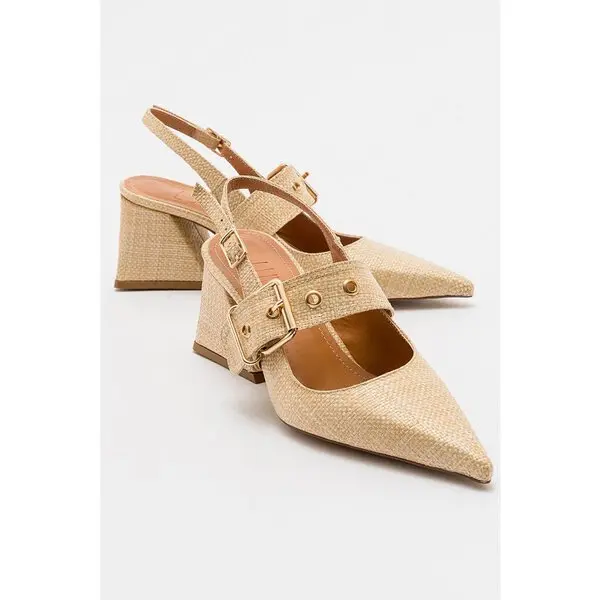 PROLOGUE SHOES Nepido Pointed Toe Block Heel Pumps - Beige