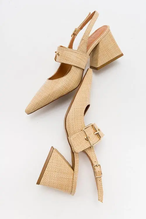PROLOGUE SHOES Nepido Pointed Toe Block Heel Pumps - Beige