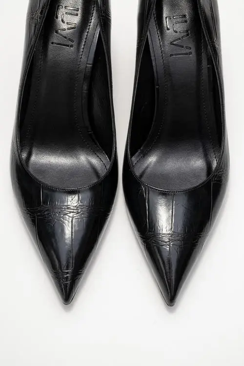 PROLOGUE SHOES Puera Pointed Toe Wedge Pump - Black Printed