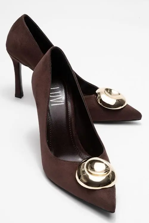 PROLOGUE SHOES Jordana Pointed Toe Pump - Brown Suede