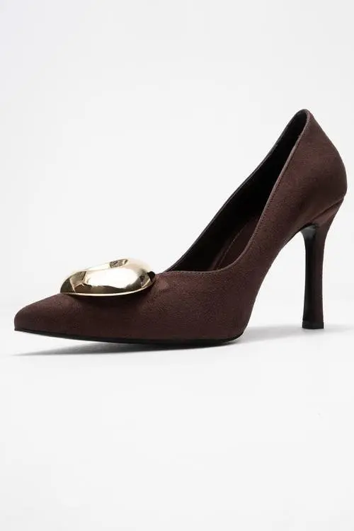 PROLOGUE SHOES Jordana Pointed Toe Pump - Brown Suede