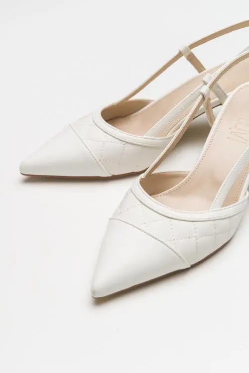 PROLOGUE SHOES Pointed Toe Slingback Pumps - White