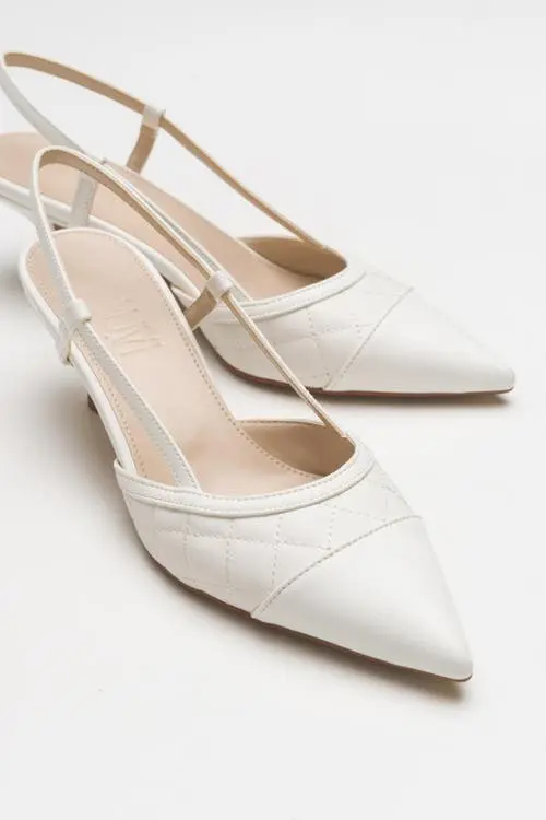 PROLOGUE SHOES Pointed Toe Slingback Pumps - White