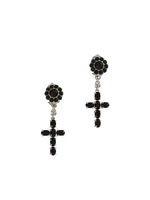 Dolce & Gabbana Cross Drop Clip-on Earrings - Black