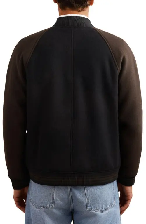 REISS Rylan Wool Blend Varsity Jacket - Navy/brown