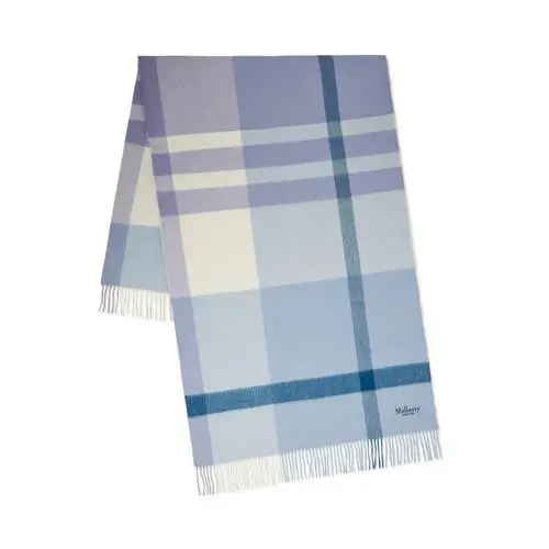 Mulberry Large Check Merino Wool Scarf - Poplin Blue-white