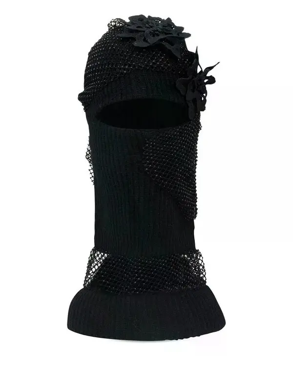 WHO DECIDES WAR Flower-appliqué Balaclava - Black