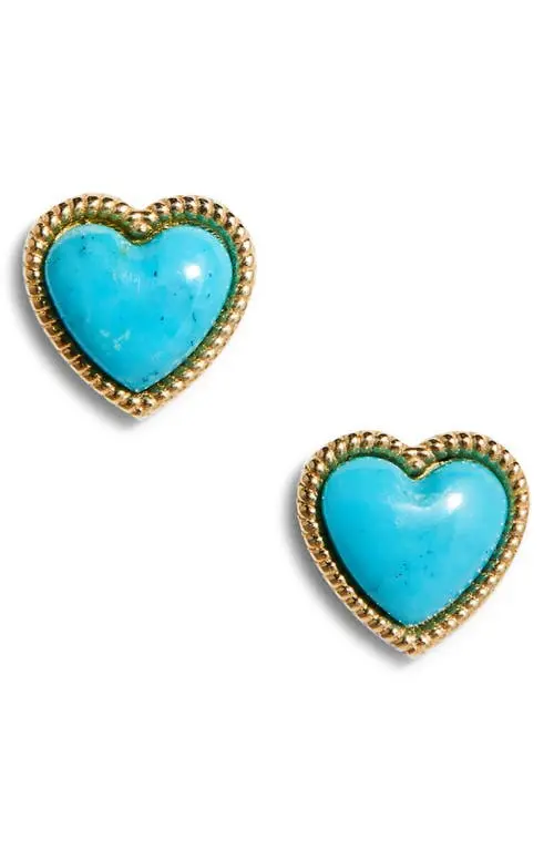 Established Stone Heart Stud Earrings - Turquoise