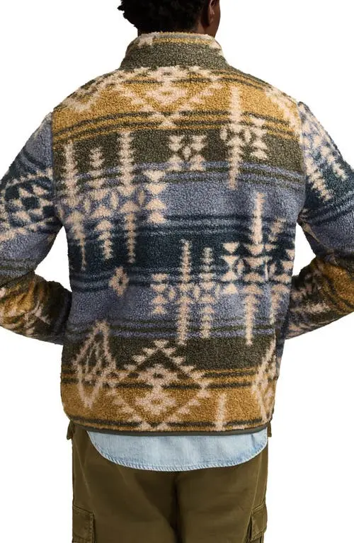 Lucky Brand Faux Shearling Quarter Zip Jacket - Blue Multi