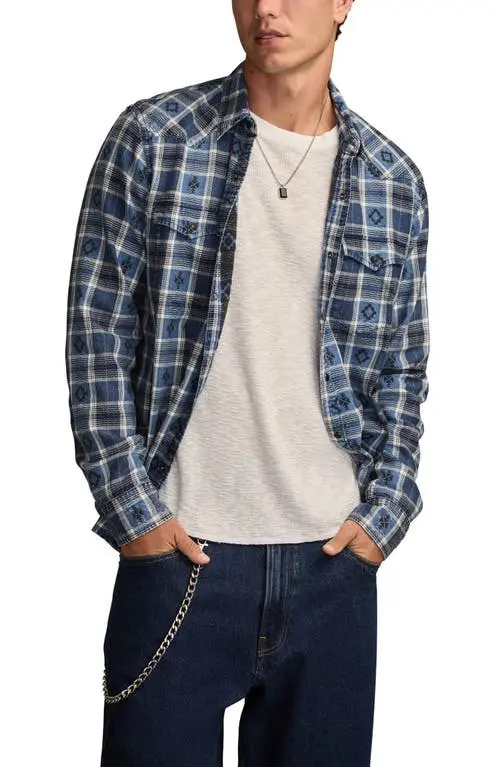 Lucky Brand Plaid Cotton Dobby Snap-up Western Shirt
