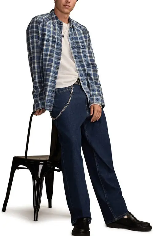 Lucky Brand Plaid Cotton Dobby Snap-up Western Shirt