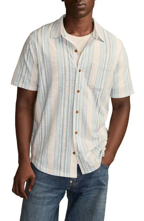 Lucky Brand Stripe Short Sleeve Cotton Blend Button-up Shirt - Blue Multi