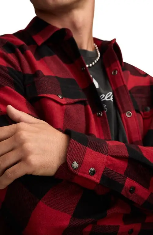 Lucky Brand Cloud Buffalo Check Cotton Flannel Snap-up Western Shirt - Red Multi