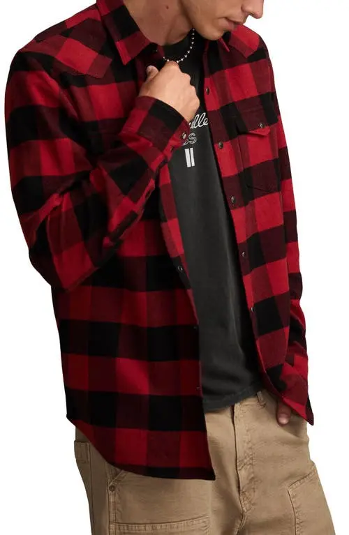 Lucky Brand Cloud Buffalo Check Cotton Flannel Snap-up Western Shirt - Red Multi