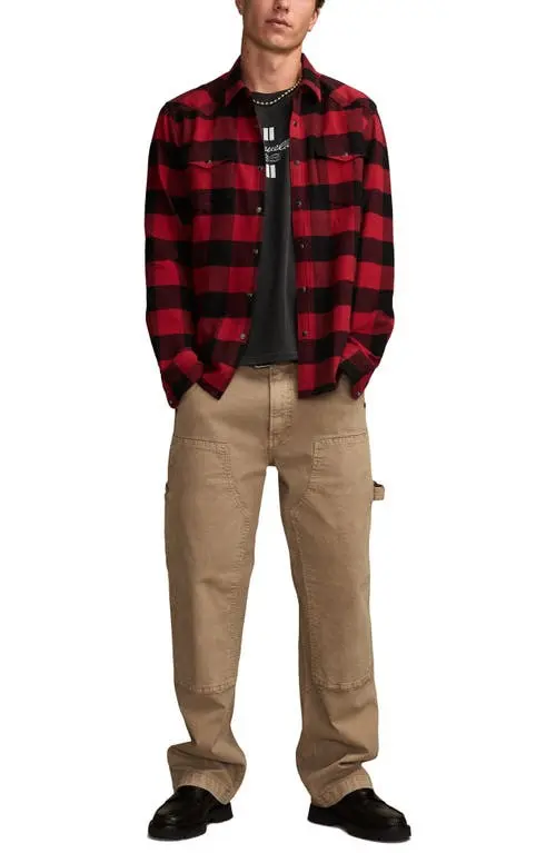 Lucky Brand Cloud Buffalo Check Cotton Flannel Snap-up Western Shirt - Red Multi