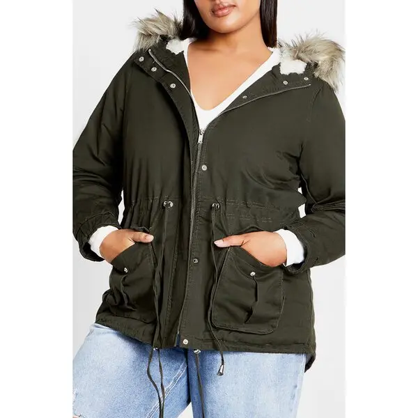 City Chic Explorer Parka With Faux Shearling Lining