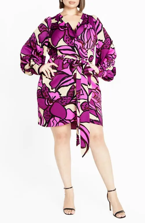 City Chic Amalia Floral Faux Wrap Dress - Print