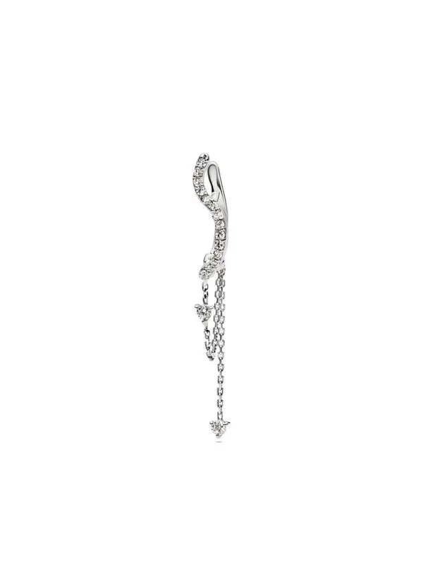 MARIA BLACK 14kt White Gold Diamond Drop Huggie Earring - Silver
