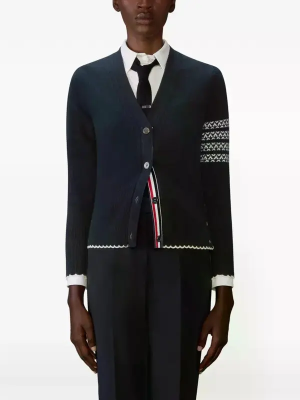 Thom Browne V-neck Four-stripe Cardigan - Blue