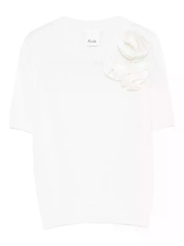 ALLUDE Flower-appliqué T-shirt - White
