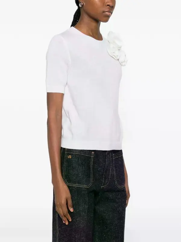 ALLUDE Flower-appliqué T-shirt - White