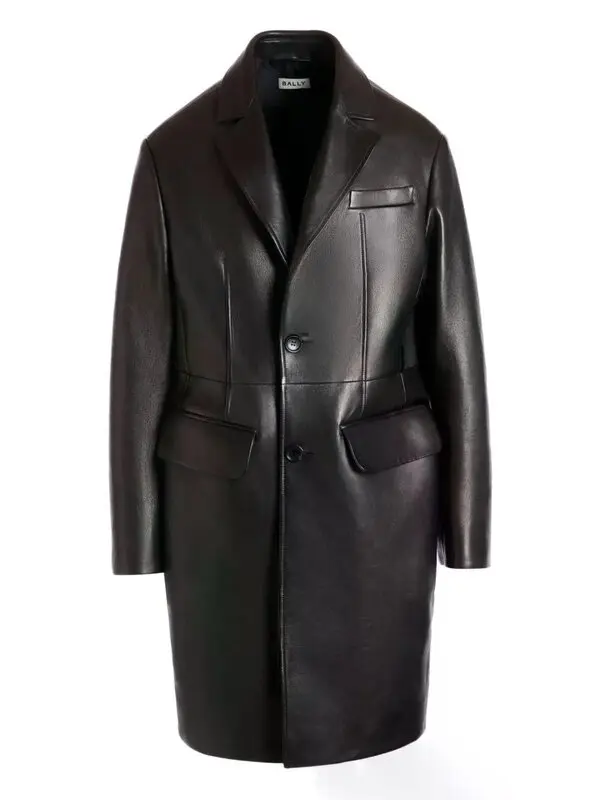 Bally Buttoned Lambskin Leather Overcoat
