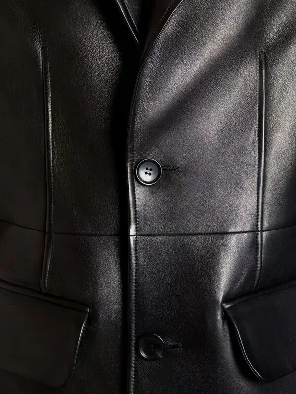 Bally Buttoned Lambskin Leather Overcoat