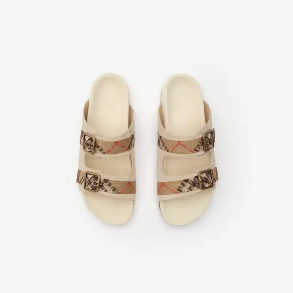 Burberry Check Suede Urchin Sandals - Bake Beige