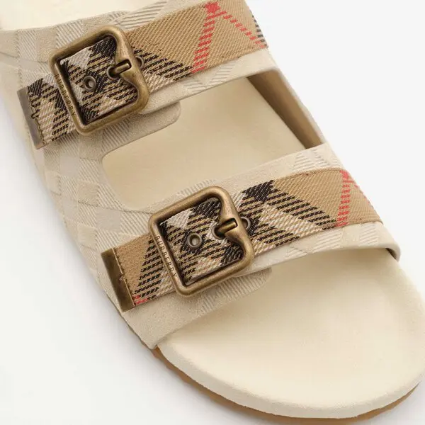 Burberry Check Suede Urchin Sandals - Bake Beige