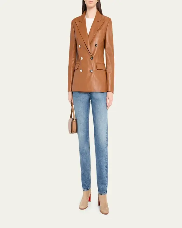 Ralph Lauren Camden Leather Double-breasted Jacket - Brown