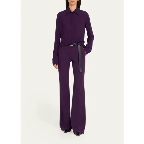 Michael Kors Haylee Flare-leg Stretch Wool Trousers - Amethyst