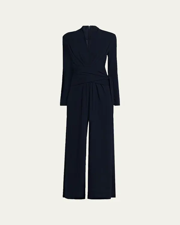 Michael Kors Wrap Jersey Wide-leg Jumpsuit - Midnight
