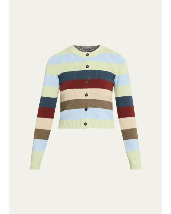 Christopher John Rogers Striped Crewneck Cropped Cardigan