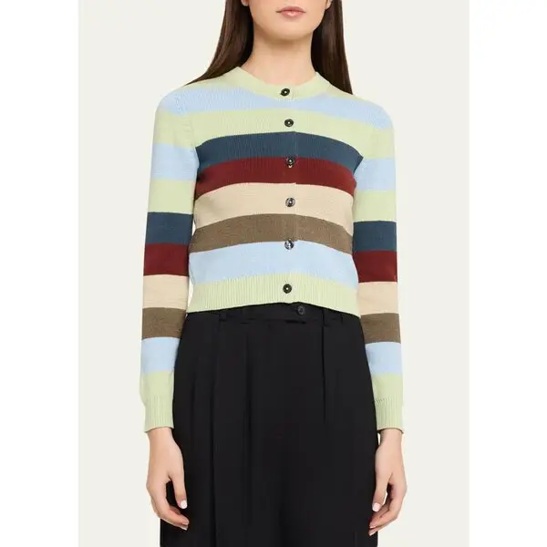 Christopher John Rogers Striped Crewneck Cropped Cardigan