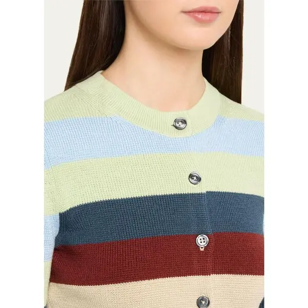 Christopher John Rogers Striped Crewneck Cropped Cardigan