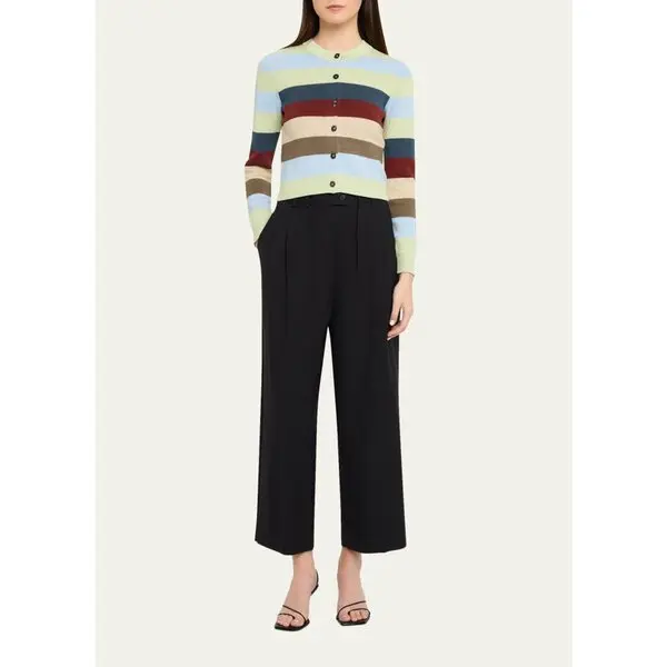 Christopher John Rogers Striped Crewneck Cropped Cardigan