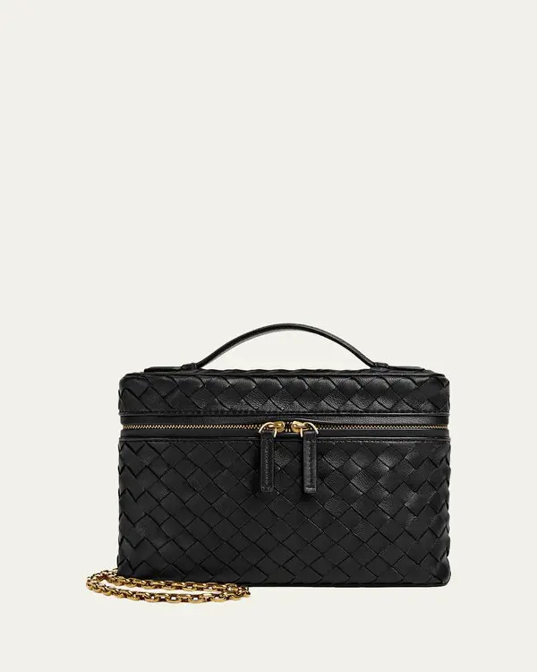 Bottega Veneta Small Vanity Intrecciato Leather Crossbody Bag - Black