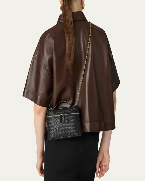 Bottega Veneta Small Vanity Intrecciato Leather Crossbody Bag - Black