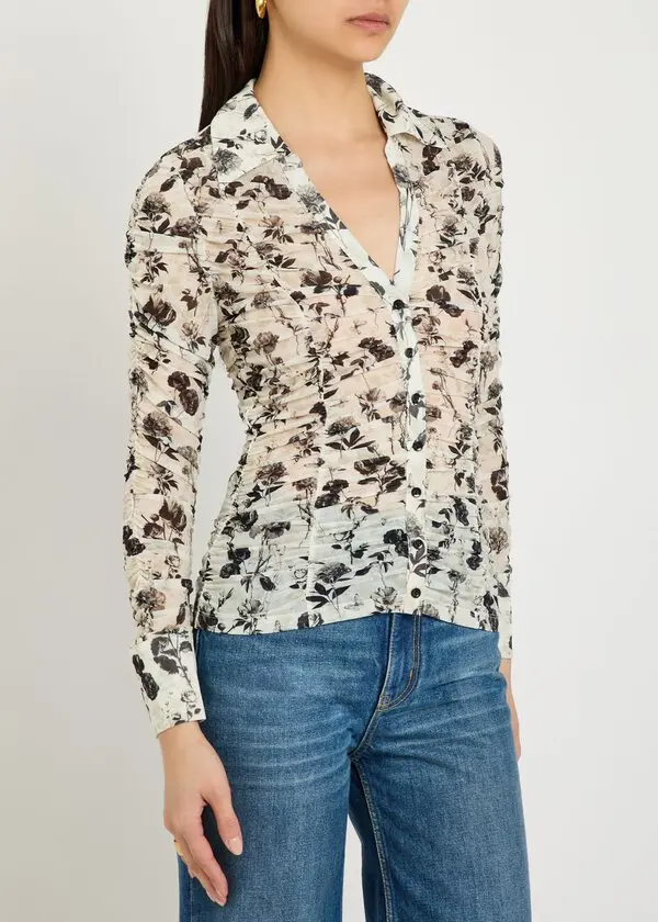 Alice + Olivia Portia Ruched Mesh Shirt - Multicoloured