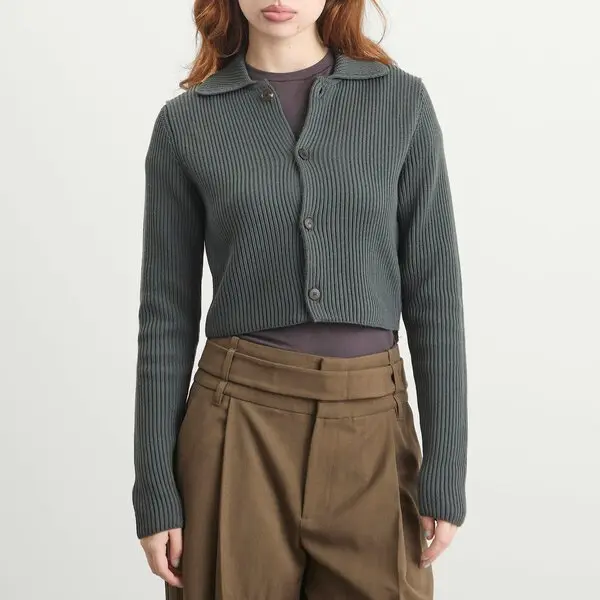 Auralee Crop Knit Shirt Cardigan