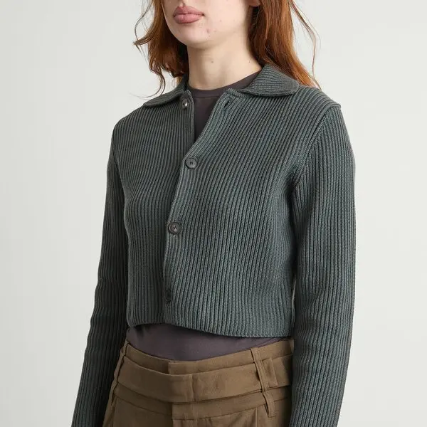 Auralee Crop Knit Shirt Cardigan