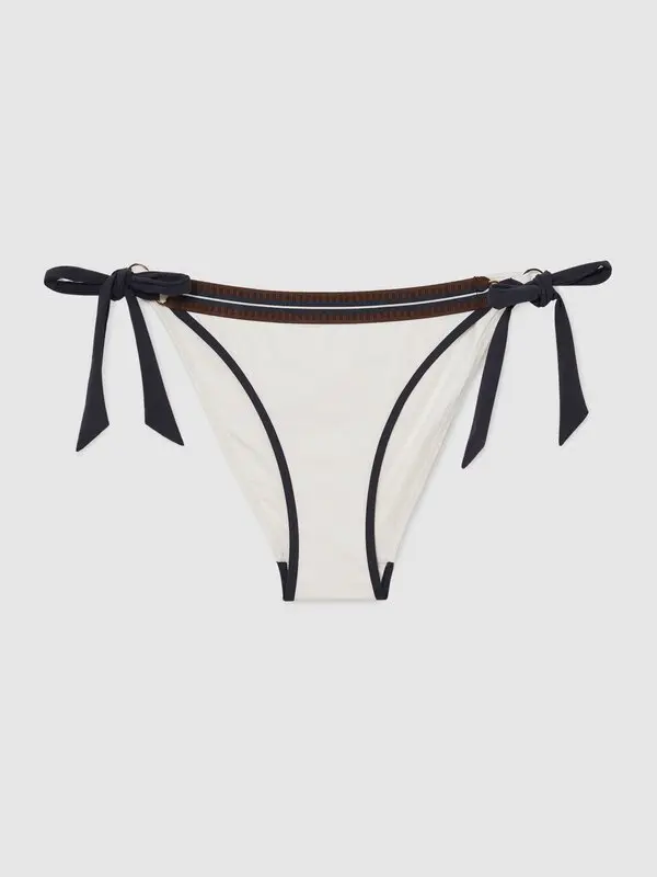 REISS Contrast-stripe Side-tie Bikini Bottoms - Ivory